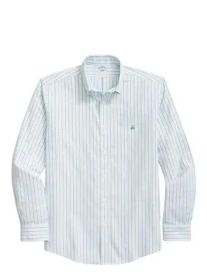 Brooks Brothers Stretch Cotton Non-iron Oxford Polo Button-down Collar, Alternating Stripe Shirt - Green