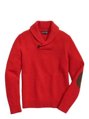 Brooks Brothers Merino Wool Shawl Collar Sweater With Suede Elbow Patches - Red