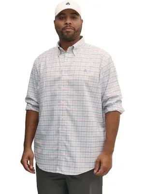 BROOKS BROTHERS Big & Tall Stretch Cotton Non-iron Oxford Polo Button Down Collar, Multi Check Shirt