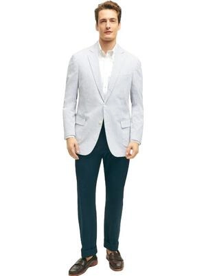 Brooks Brothers Classic Fit Stretch Cotton Seersucker Sport Coat - Blue