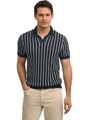 Brooks Brothers Supima Cotton Short-sleeve Johnny Collar Sweater - Navy