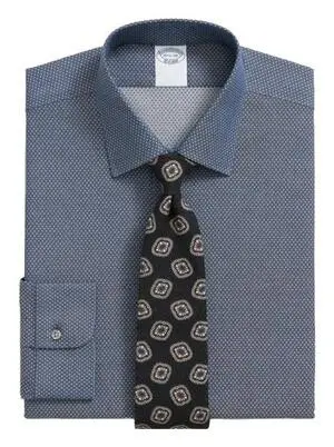 Brooks Brothers Stretch Supima Cotton Non-iron Dobby Ainsley Collar Dress Shirt - Navy