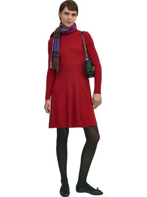Brooks Brothers Merino Wool Turtleneck Ribbed Sweater Dress - Red