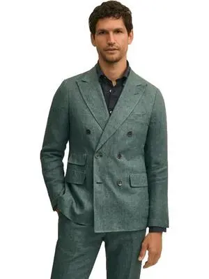 Brooks Brothers Slim Fit Linen Double-breasted Suit Jacket - Teal