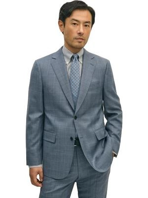 Brooks Brothers Slim Fit Wool Overcheck 1818 Suit - Blue