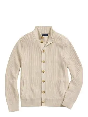 Brooks Brothers Supima Cotton Ribbed Mock Neck Cardigan - Ivory