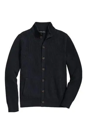 Brooks Brothers Supima Cotton Ribbed Mock Neck Cardigan - Navy