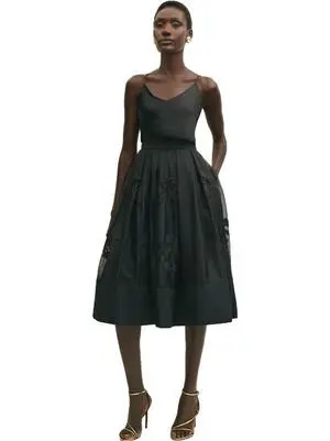 Brooks Brothers Embroidered Organza Overlay Taffeta Skirt - Black