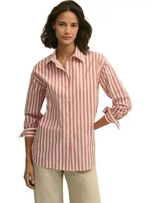 Brooks Brothers Oversized Cotton Pinstripe Shirt - Red