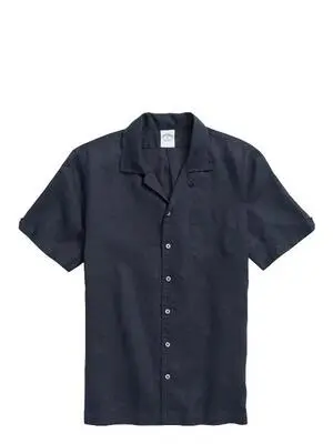 Brooks Brothers Irish Linen Camp Collar Short-sleeve Sport Shirt - Navy
