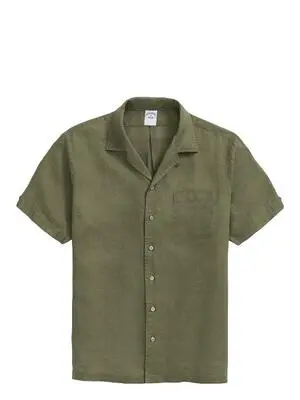 Brooks Brothers Irish Linen Camp Collar Short-sleeve Sport Shirt - Olive