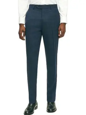 Brooks Brothers Explorer Collection Slim Fit Wool Checked Suit Pants - Navy