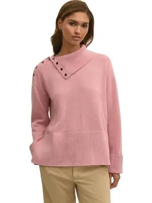 Brooks Brothers Relaxed Wool-blend Foldover Snap Collar Sweater - Blush