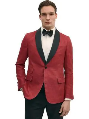 Brooks Brothers Classic Fit Linen Herringbone Dinner Jacket - Red