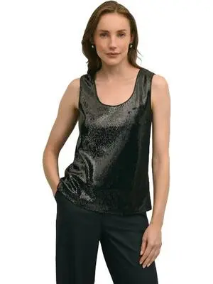 Brooks Brothers Sequin Scoop Neck Sleeveless Top - Black
