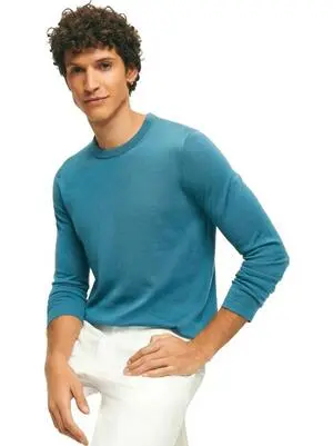 Brooks Brothers Lightweight Luxe All-season Merino Wool Crewneck Sweater - Blue