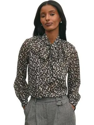 Brooks Brothers Leaf-print Jacquard Bow-neck Blouse - Black