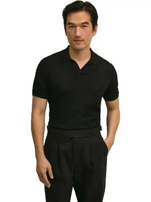 Brooks Brothers Lightweight Luxe Johnny Collar Sweater - Black
