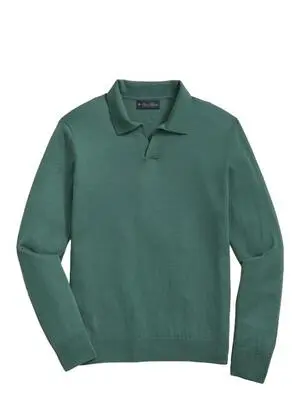 Brooks Brothers Lightweight Luxe Johnny Collar Sweater - Green