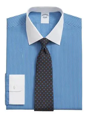 Brooks Brothers Pure Supima Cotton Regular-finish Ainsley Collar, Ground Stripe Dress Shirt - Blue
