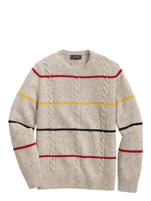Brooks Brothers Merino Wool Donegal Stripe Cable Knit Sweater - Beige