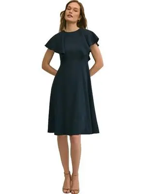 Brooks Brothers Flutter-sleeve Draped Dress - Navy