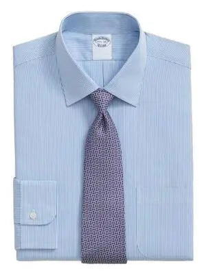 Brooks Brothers Pure Supima Cotton Regular-finish Ainsley Collar, Mini Stripe Dress Shirt Blue
