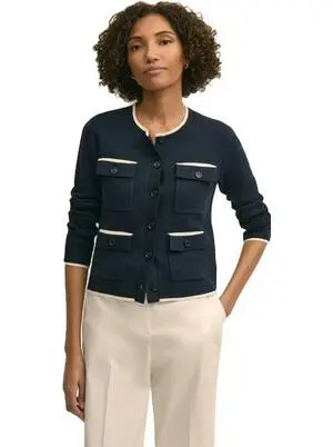 Brooks Brothers Cotton Tipped 4-pocket Cardigan Sweater - Navy