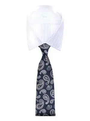 Brooks Brothers Explorer Collection Non-iron Twill Ainsley Collar, Triple Stripe Dress Shirt - Blue