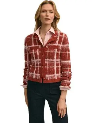 Brooks Brothers Cotton-Blend Soft Plaid Cardigan Sweater Red