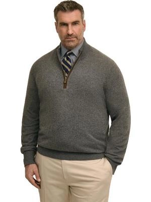 Brooks Brothers Big & Tall 3-ply Cashmere Quarter-zip Sweater - Grey