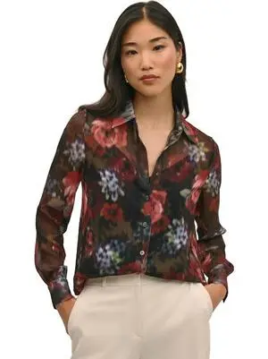 Brooks Brothers Floral Print Sheer Blouse With Camisole - Multicolor