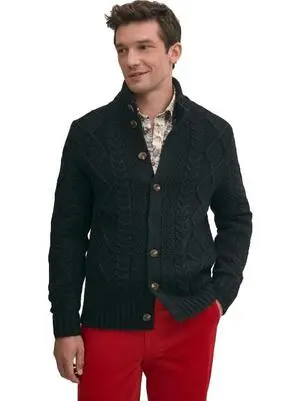 Brooks Brothers Merino Aran Cable Cardigan - Black