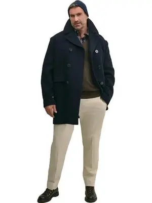 Brooks Brothers Classic Wool Pea Coat - Navy