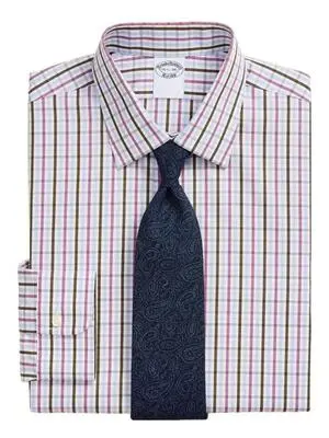 Brooks Brothers Pure Supima Cotton Regular-finish Ainsley Collar, Check Dress Shirt - Olive