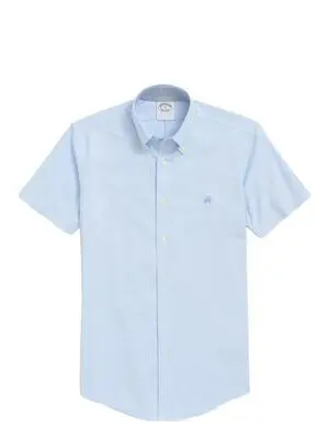 Brooks Brothers Stretch Non-iron Oxford Button-down Collar Short-sleeve Sport Shirt - Light Blue