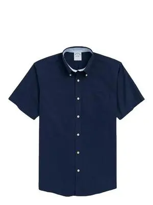 Brooks Brothers Stretch Non-iron Oxford Button-down Collar Short-sleeve Sport Shirt - Navy