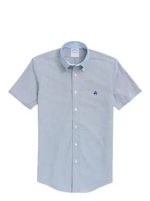 Brooks Brothers Stretch Non-iron Oxford Button-down Collar Short-sleeve Sport Shirt - Sodalite