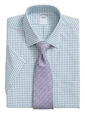 Brooks Brothers Stretch Supima Cotton Non-iron Broadcloth Ainsley Collar Short-sleeve Dress Shirt - Blue