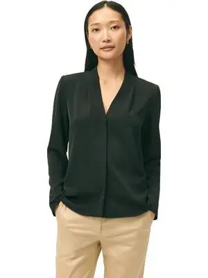 Brooks Brothers Concealed-placket Crepe Blouse - Black