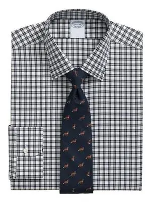 Brooks Brothers Explorer Collection Non-iron Twill Ainley Collar Check, Dress Shirt - Black