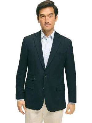 Brooks Brothers Classic Fit Stretch Wool Hopsack Blazer - Navy