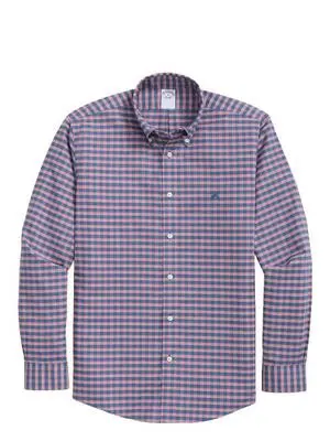 Brooks Brothers Stretch Cotton Non-iron Oxford Polo Button Down Collar, Ground Check Shirt - Navy