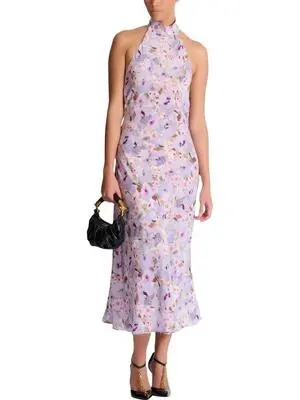 Balmain Printed Poppy Flower High Neck Midi Dress - Multicolor