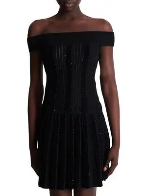 Balmain Off-the-shoulder Glitter Knit Top - Black