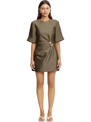 Acler Sculptural Mini Dress With Gold Hardware - Pecan