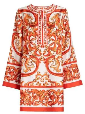 Dolce & Gabbana Maiolica Print Mini Dress - Orange