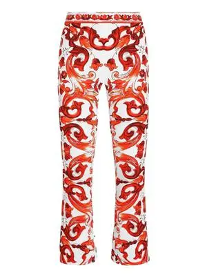 Dolce & Gabbana Maiolica Print Silk Trousers - Orange