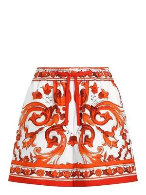 Dolce & Gabbana Maiolica Print Cotton Shorts - Orange
