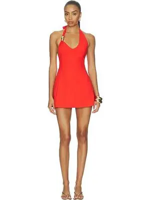 SNDYS. Oskar Mini Dress With Halterneck And Gold Tone Hardware - Red